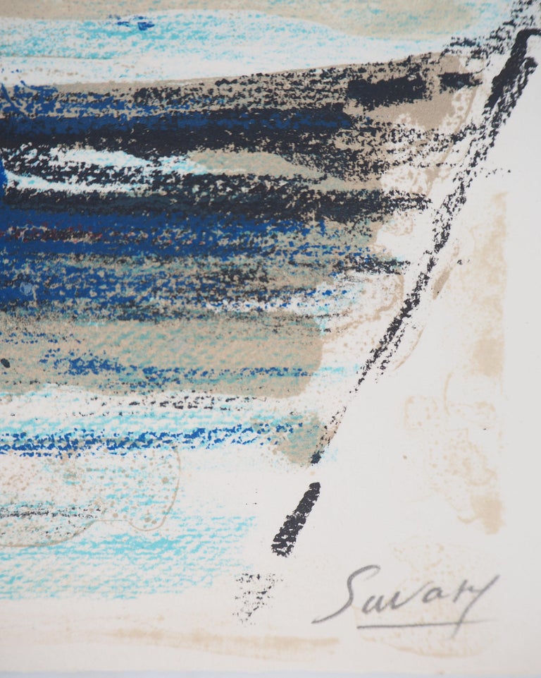 Robert Savary - Paris : Houseboats on Seine River - Original Lithograph ...