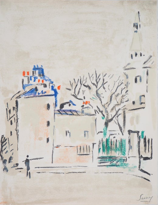 Robert Savary - Paris : Square with Morris Column - Original Lithograph ...