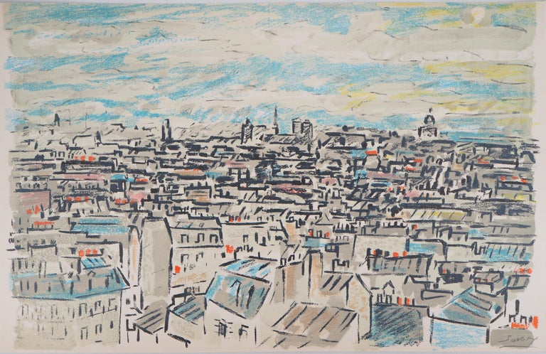 Robert Savary - View on the Roofs of Paris - Original Lithograph ...