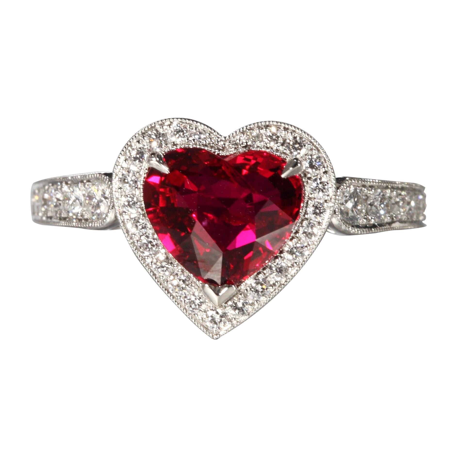 Robert Vogelsang 1.46 Carat Natural Ruby Heart Diamond Platinum ...