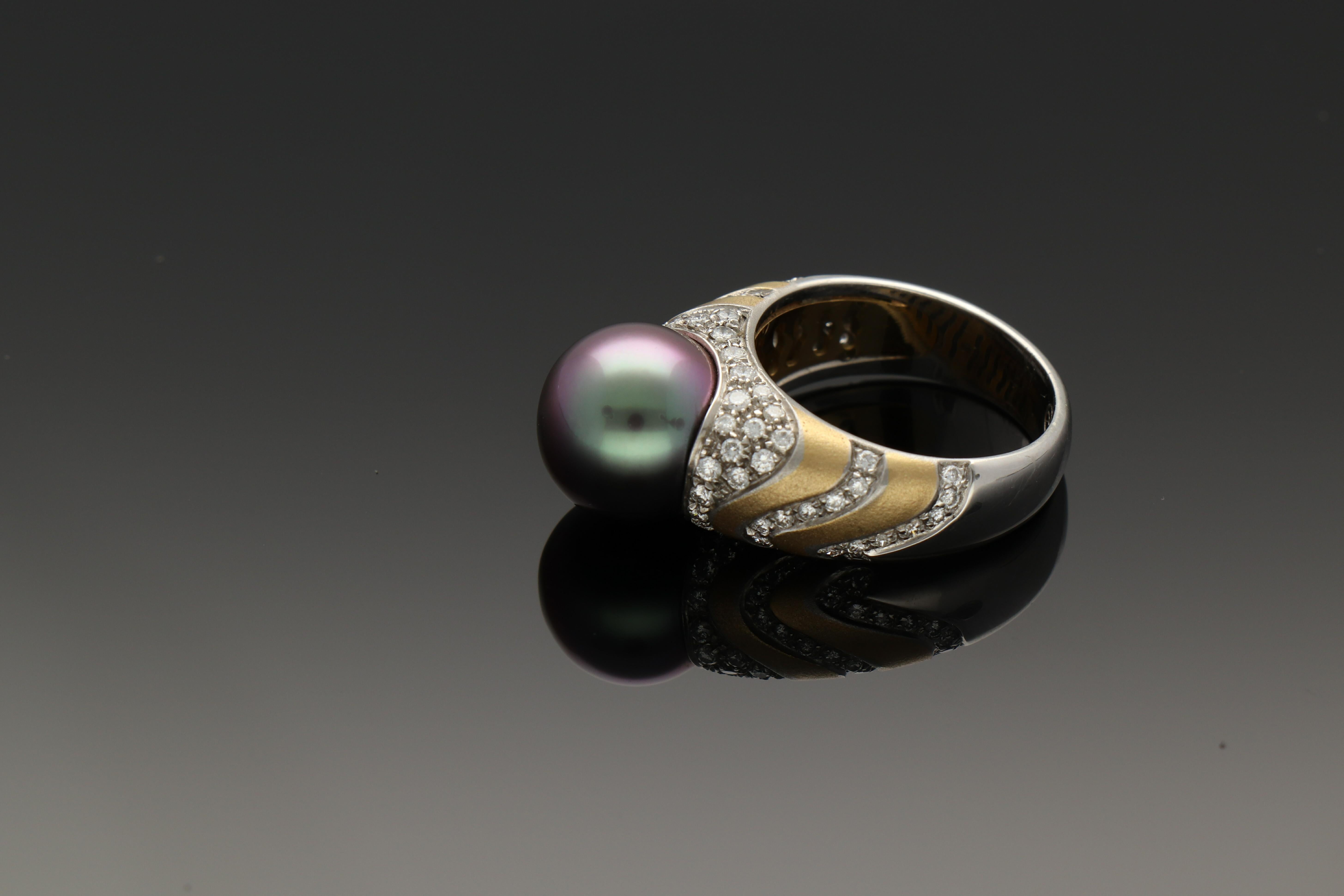 Robert Wan Peacock Tahitian Cultured Pearl Diamonds Platinum Gold Ring ...