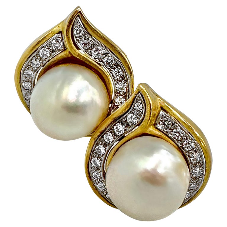 Robert Wander 18K Semi Baroque South Sea Pearl and Diamond Earrings For ...