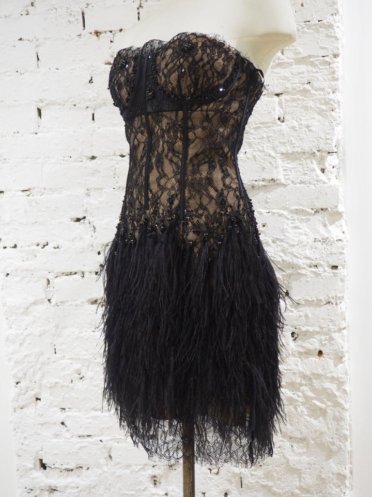 Roberta Biagi Feather black nude dress at 1stDibs