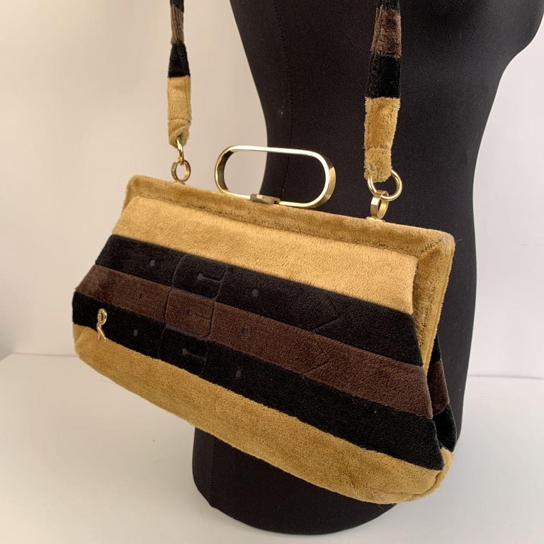 Roberta Di Camerino Vintage Beige Striped Velvet Shoulder Bag For Sale ...