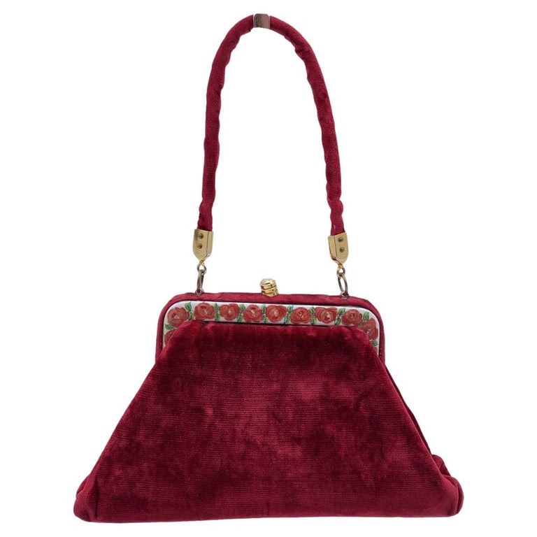 Roberta Di Camerino Vintage Red Velvet Enamel Trapeze Handbag For Sale ...