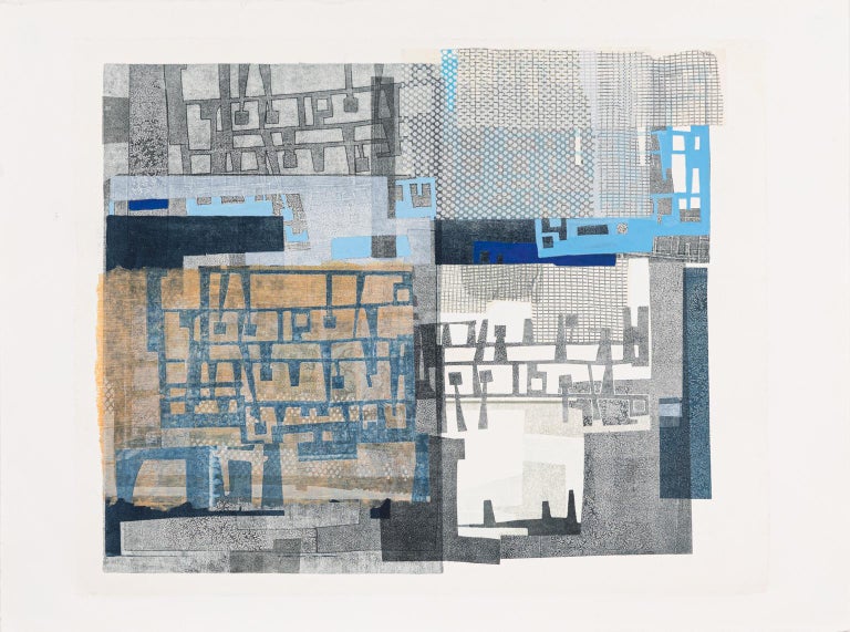 Roberta E. Laine - Complementary Blocks - Abstract Print in Blue White ...