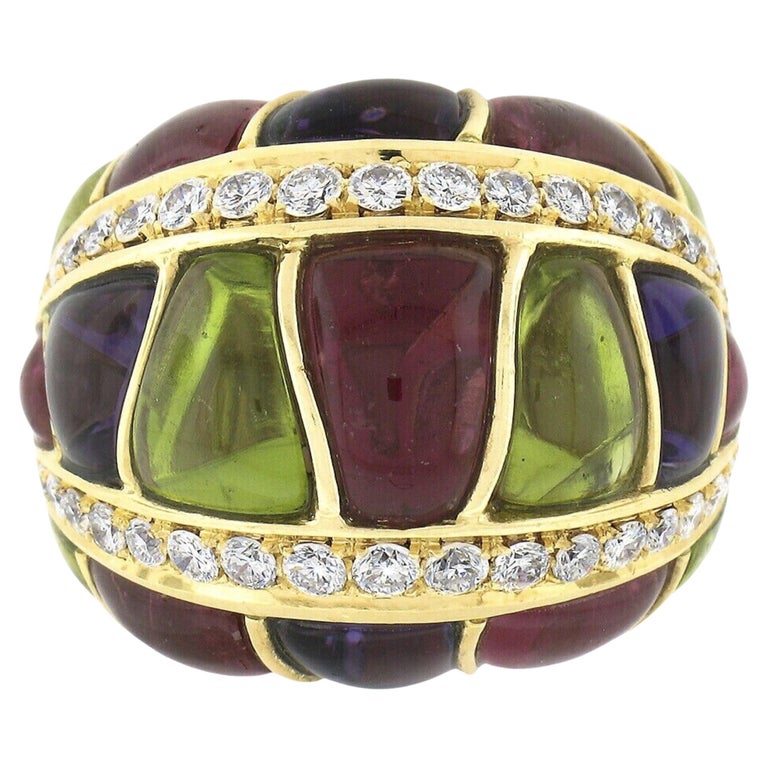 Roberto Casarin 18K Gold Amethyst Peridot Tourmaline and Diamond Domed ...