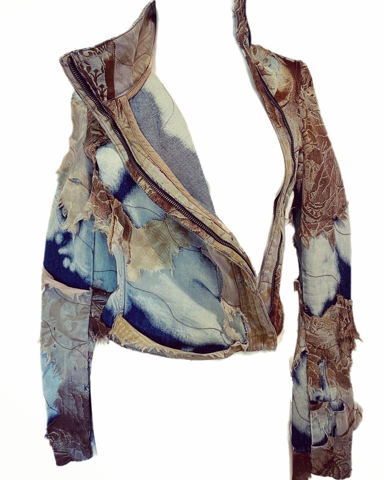 ROBERTO CAVALLI '01 denim + silk jacket at 1stDibs