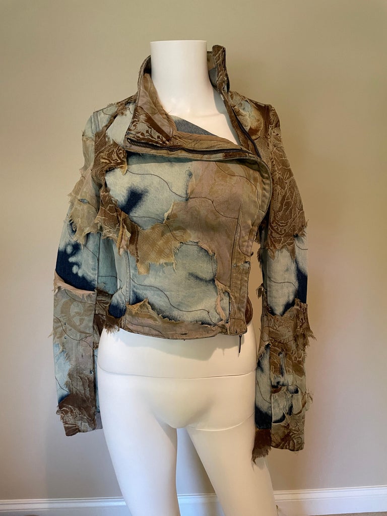 ROBERTO CAVALLI '01 denim + silk jacket at 1stDibs