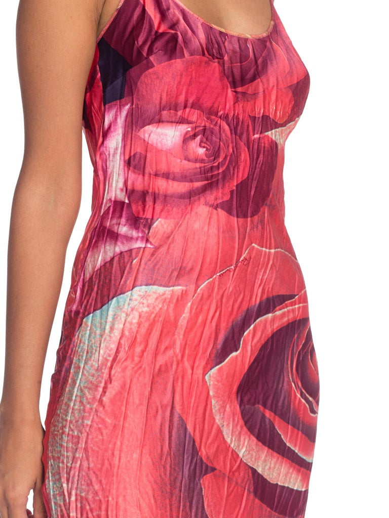 Roberto Cavalli 1990s Red Rose Printed Bias Silk Dress at 1stDibs