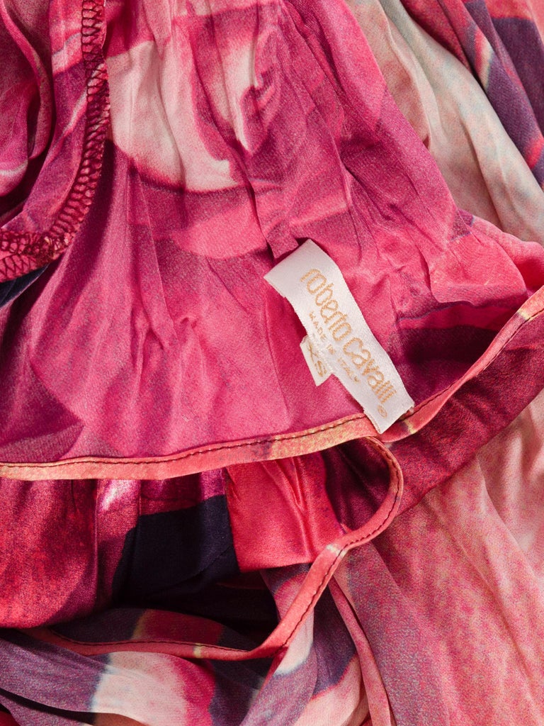 Roberto Cavalli 1990s Red Rose Printed Bias Silk Dress at 1stDibs