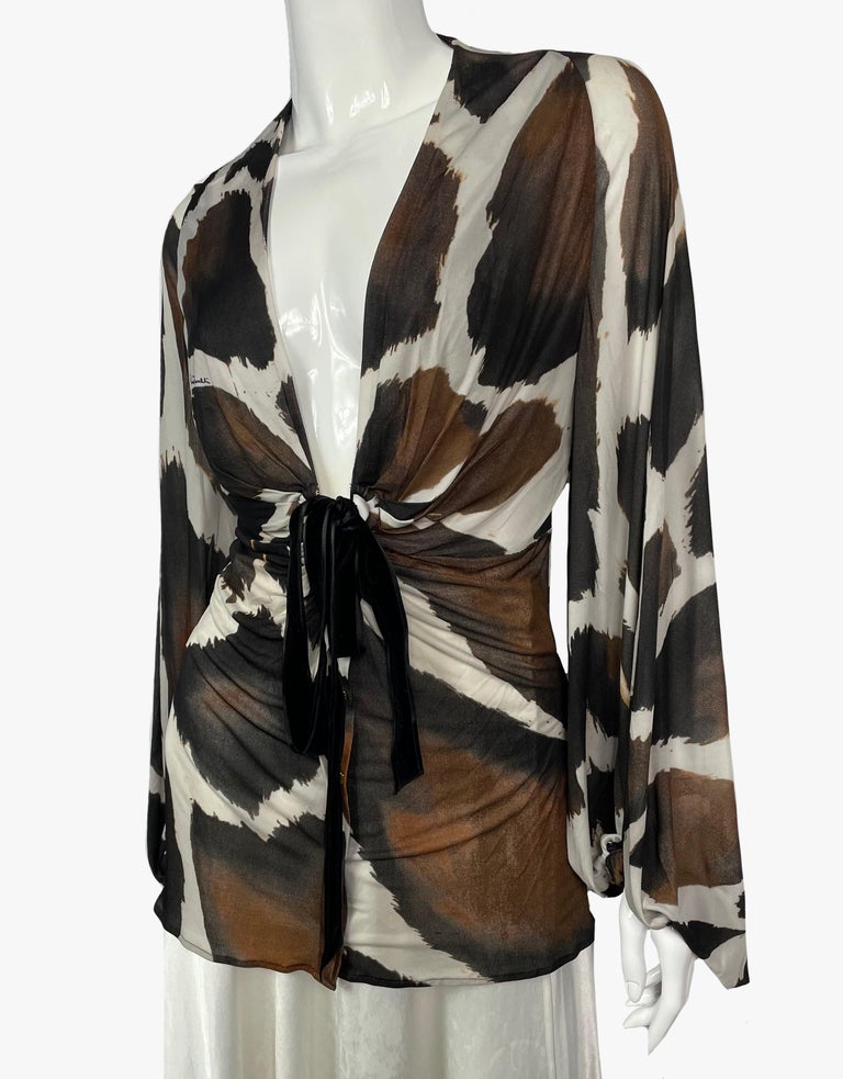 Roberto Cavalli Animal Print Silk Blouse, 2000s For Sale at 1stDibs