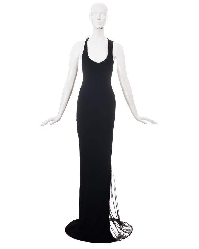 Roberto Cavalli black rayon maxi dress with mesh inserts, c. 2000 at ...