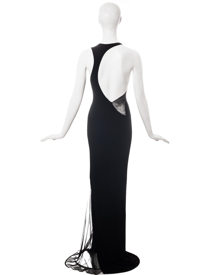 Roberto Cavalli black rayon maxi dress with mesh inserts, c. 2000 at ...