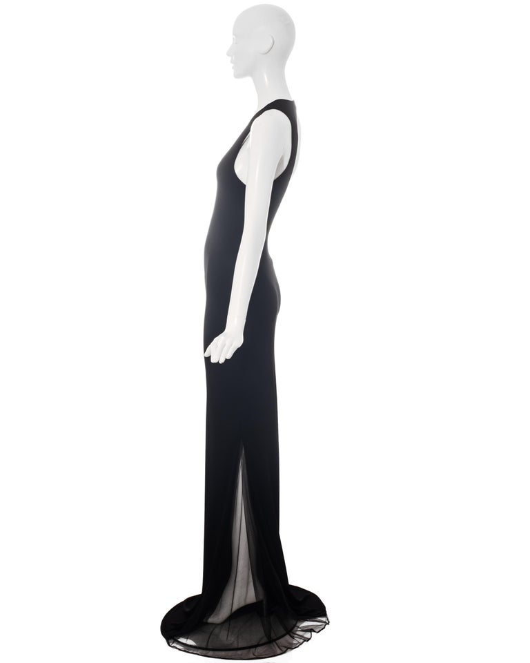 Roberto Cavalli black rayon maxi dress with mesh inserts, c. 2000 at ...