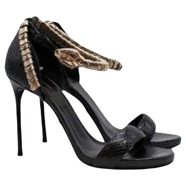 Roberto Cavalli Black Snake Ankle Strap Snakeskin Sandals For Sale at 1stDibs