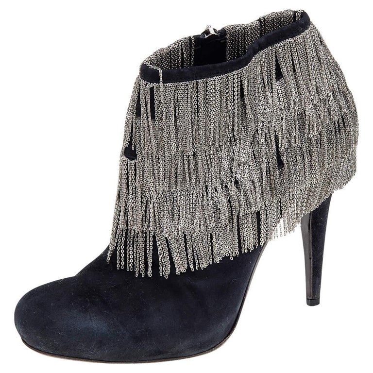 Roberto Cavalli Black Suede Chain Booties Size 40 For Sale at 1stDibs