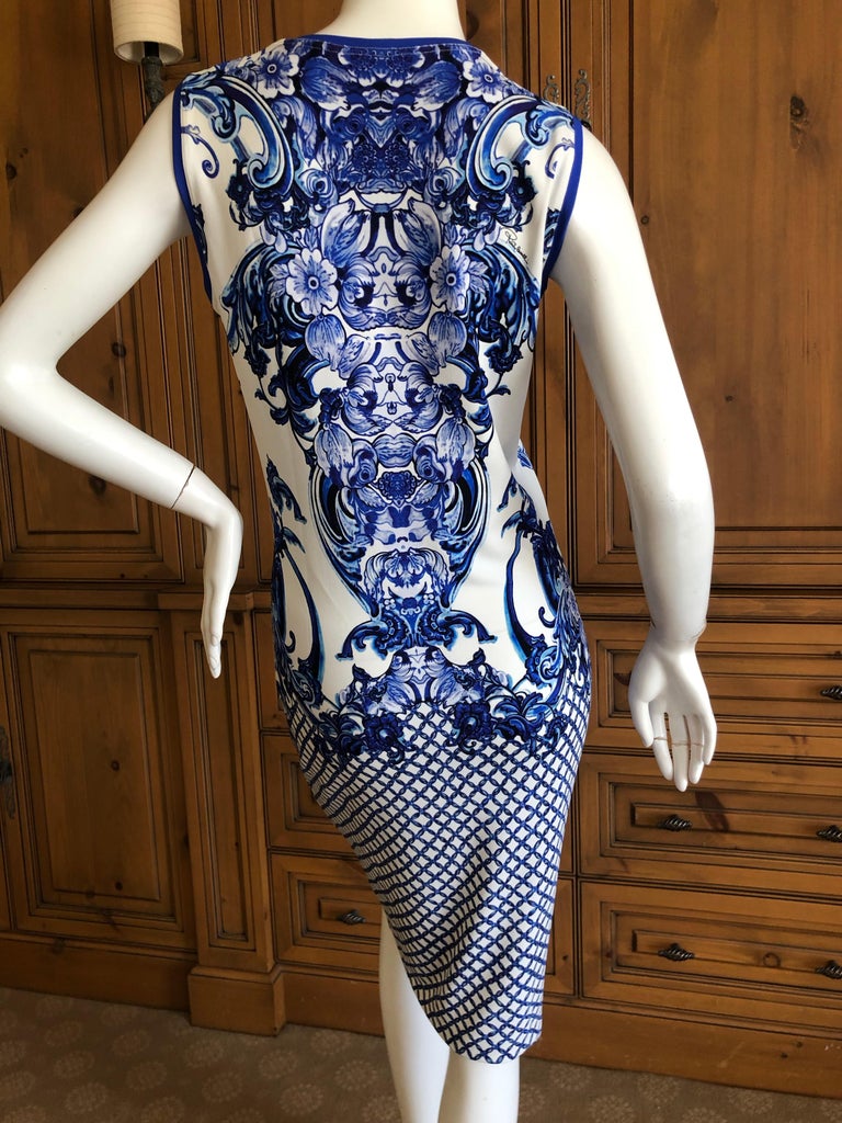 Roberto Cavalli Blue and White Delft China Trade Pattern Sleeveless ...