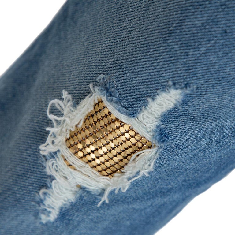 Roberto Cavalli Blue Distressed Denim Embellished Patch Jeans M For ...
