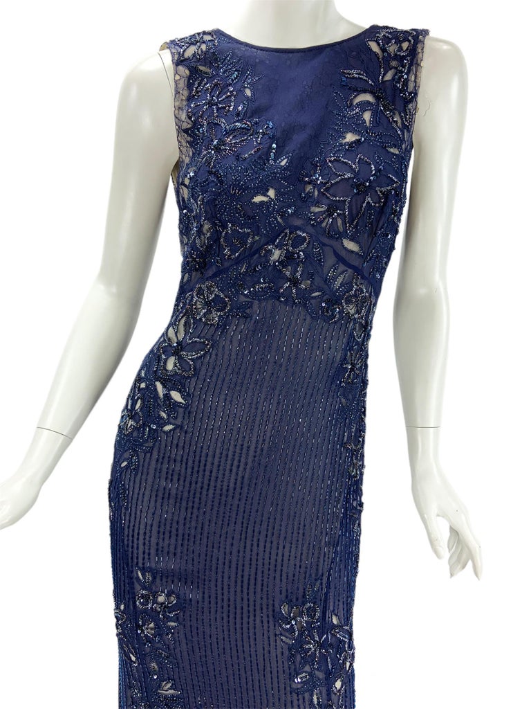 Roberto Cavalli Blue Silk Fully Embellished Dress Gown Italian 42 - US 6 For Sale at 1stDibs