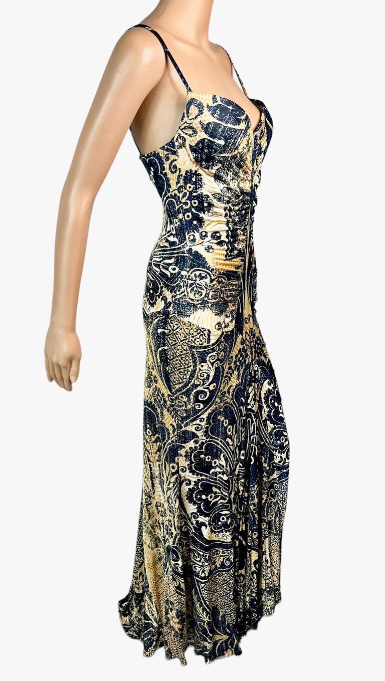 Roberto Cavalli c.2005 Bustier Bra Abstract Print Maxi Evening Dress ...