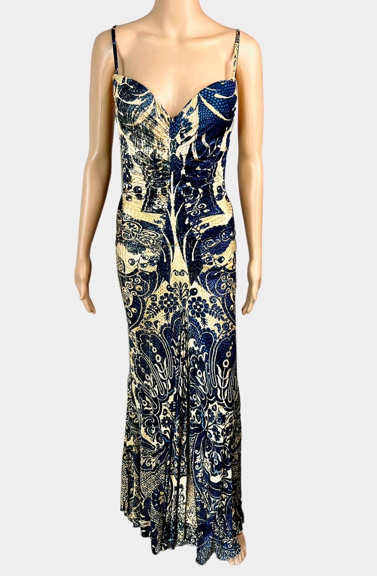 Roberto Cavalli c.2005 Bustier Bra Abstract Print Maxi Evening Dress ...