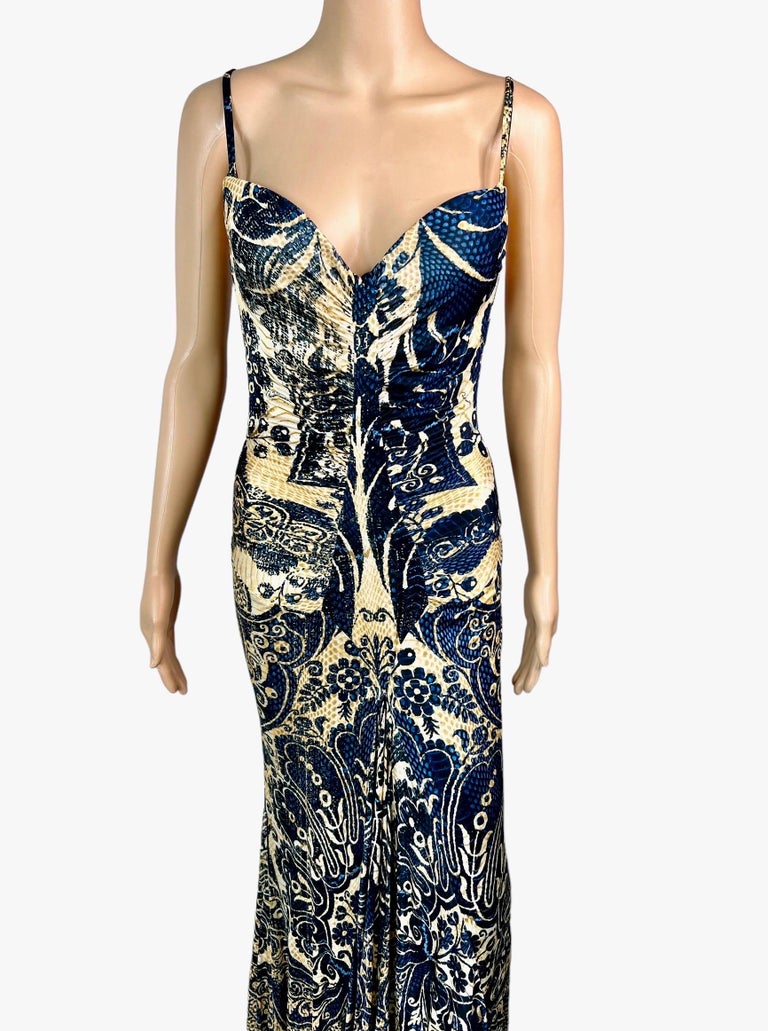 Roberto Cavalli c.2005 Bustier Bra Abstract Print Maxi Evening Dress ...