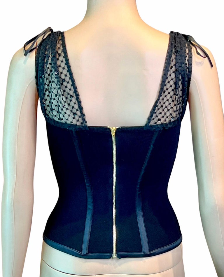 Roberto Cavalli c.2008 Bustier Sequin Embellished Sheer Knit Black ...