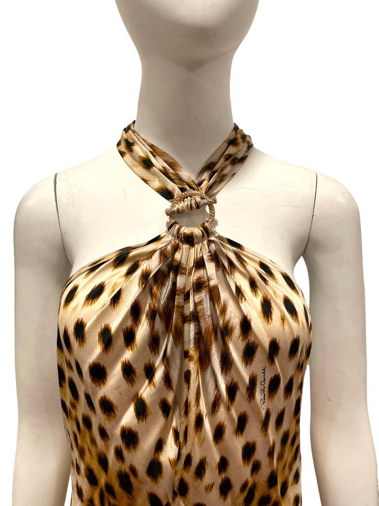 Roberto Cavalli cheetah print silk halter dress For Sale at 1stDibs