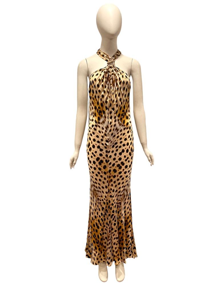 Roberto Cavalli cheetah print silk halter dress For Sale at 1stDibs