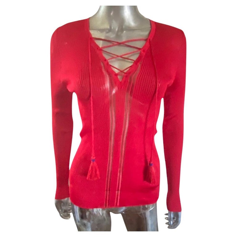 Roberto Cavalli Collection Red Viscose Sexy Knit Summer Sweater, Italy ...