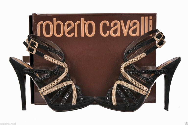 New Roberto Cavalli Crystal and Chain Embellished Shoes Sz 36, 38.5 For ...