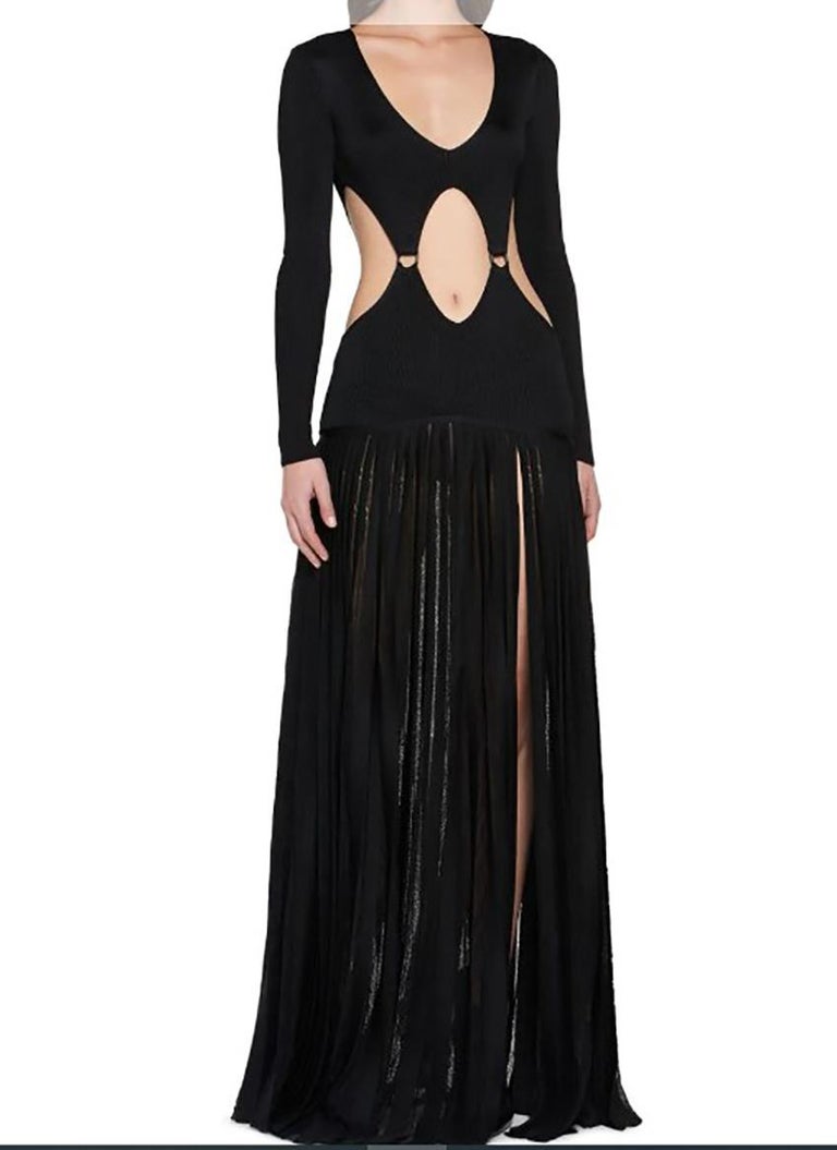 ROBERTO CAVALLI CUT OUT RIB KNIT BLACK EVENING DRESS Sz 40 - 4 For Sale ...