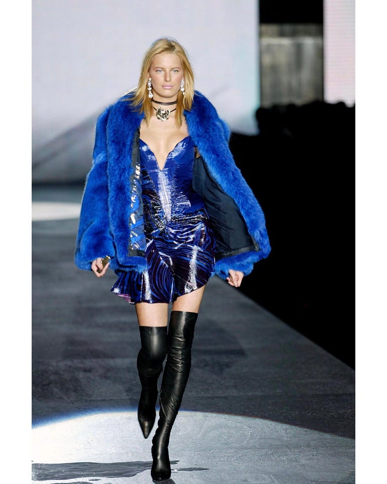 Roberto Cavalli electric blue silk lurex corseted evening mini dress ...