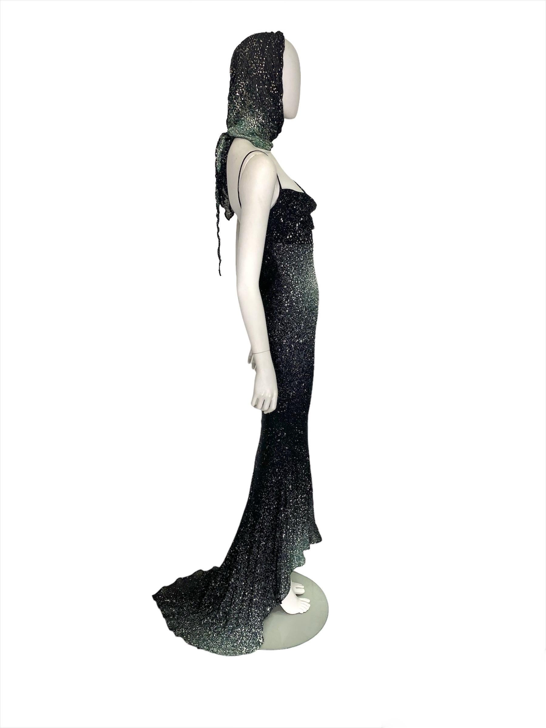 Roberto Cavalli F/W 2000 Swarovski crystal Galaxy print silk gown For ...