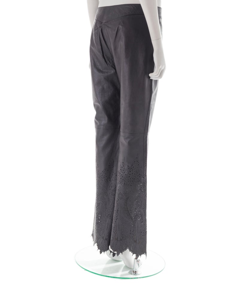 Roberto Cavalli F/W 2001 black leather laser cut pants For Sale at 1stDibs