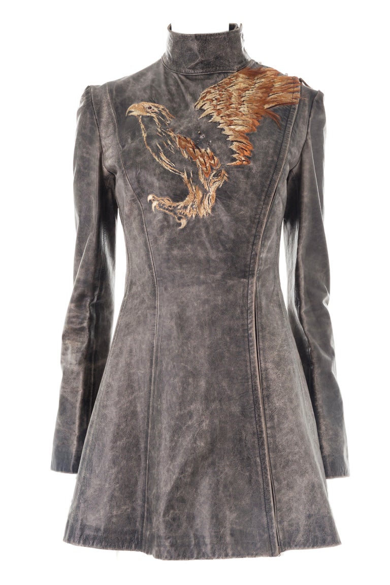 Roberto Cavalli F/W 2001 phoenix asymmetrical leather mini dress For ...