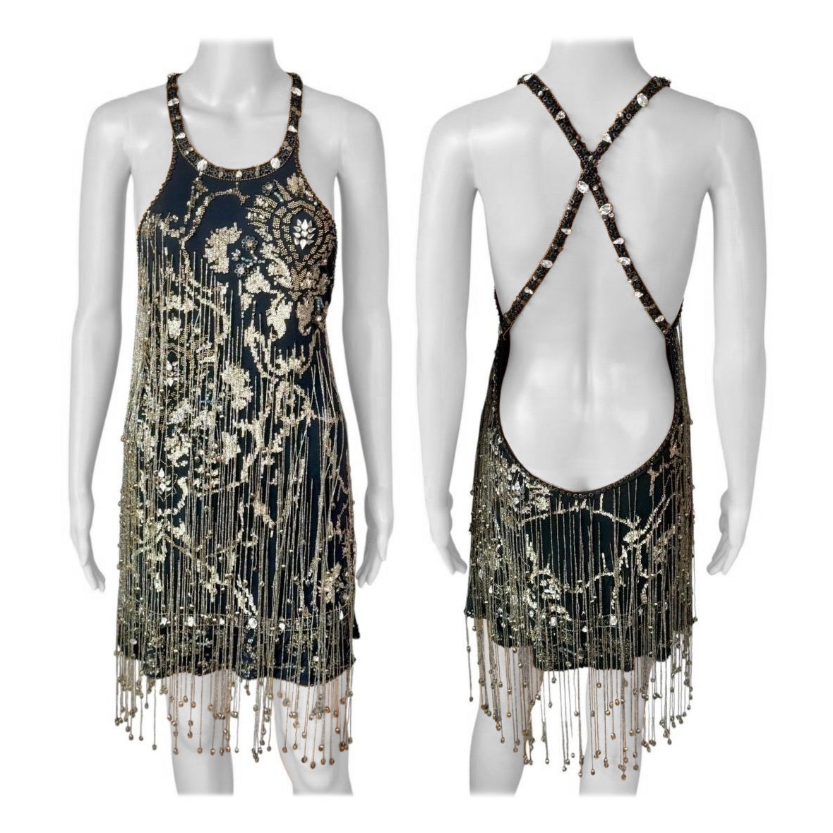 Alexander McQueen Bead Sequin Crystal Draped Plunging Goddess Mini ...