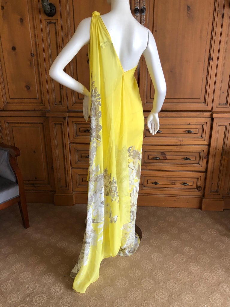 Roberto Cavalli Floral Silk Chiffon One Shoulder Toga Dress with Cape ...