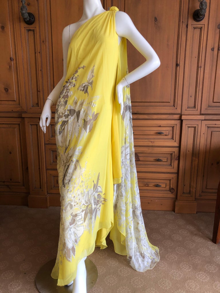 Roberto Cavalli Floral Silk Chiffon One Shoulder Toga Dress with Cape ...