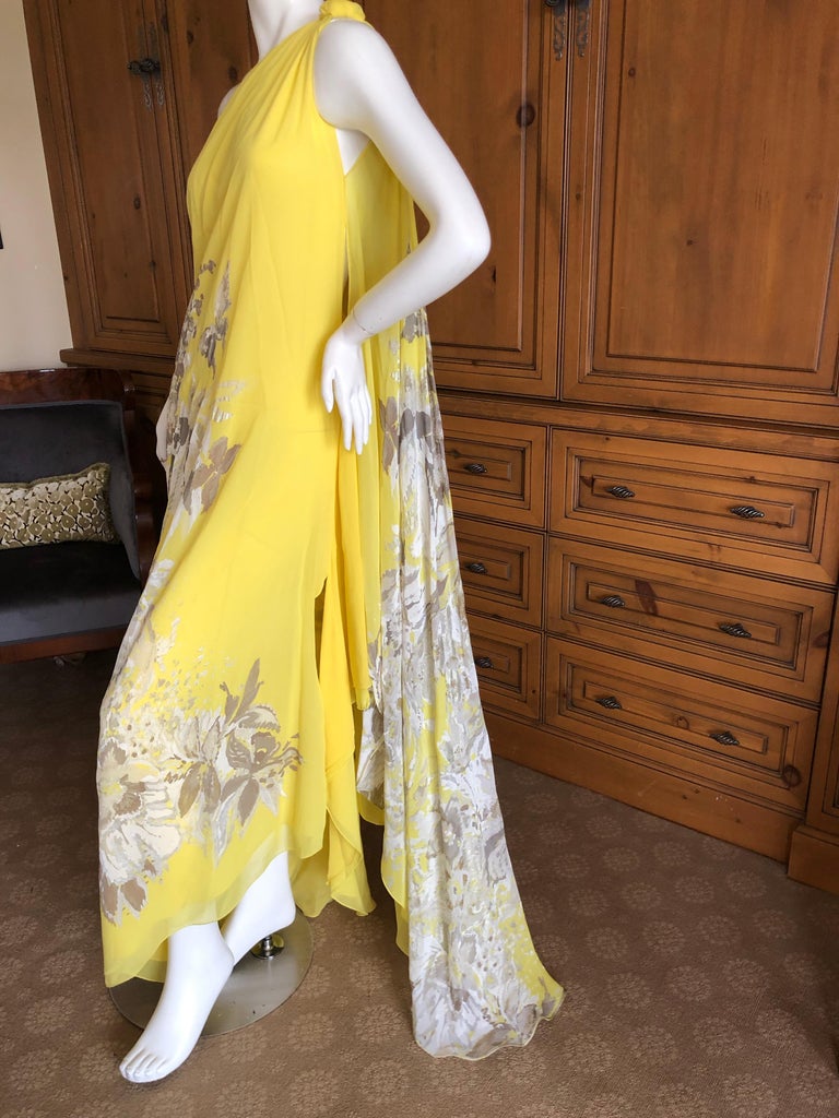 Roberto Cavalli Floral Silk Chiffon One Shoulder Toga Dress with Cape ...