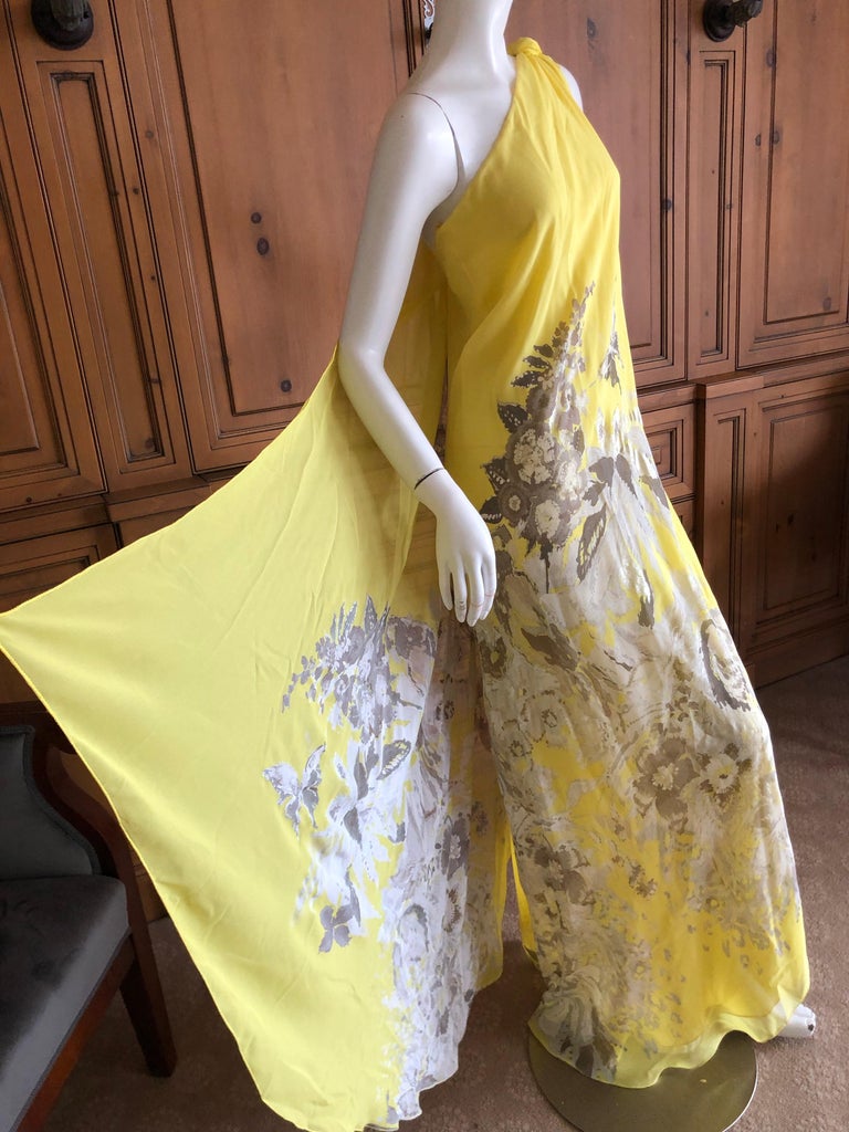 Roberto Cavalli Floral Silk Chiffon One Shoulder Toga Dress with Cape ...