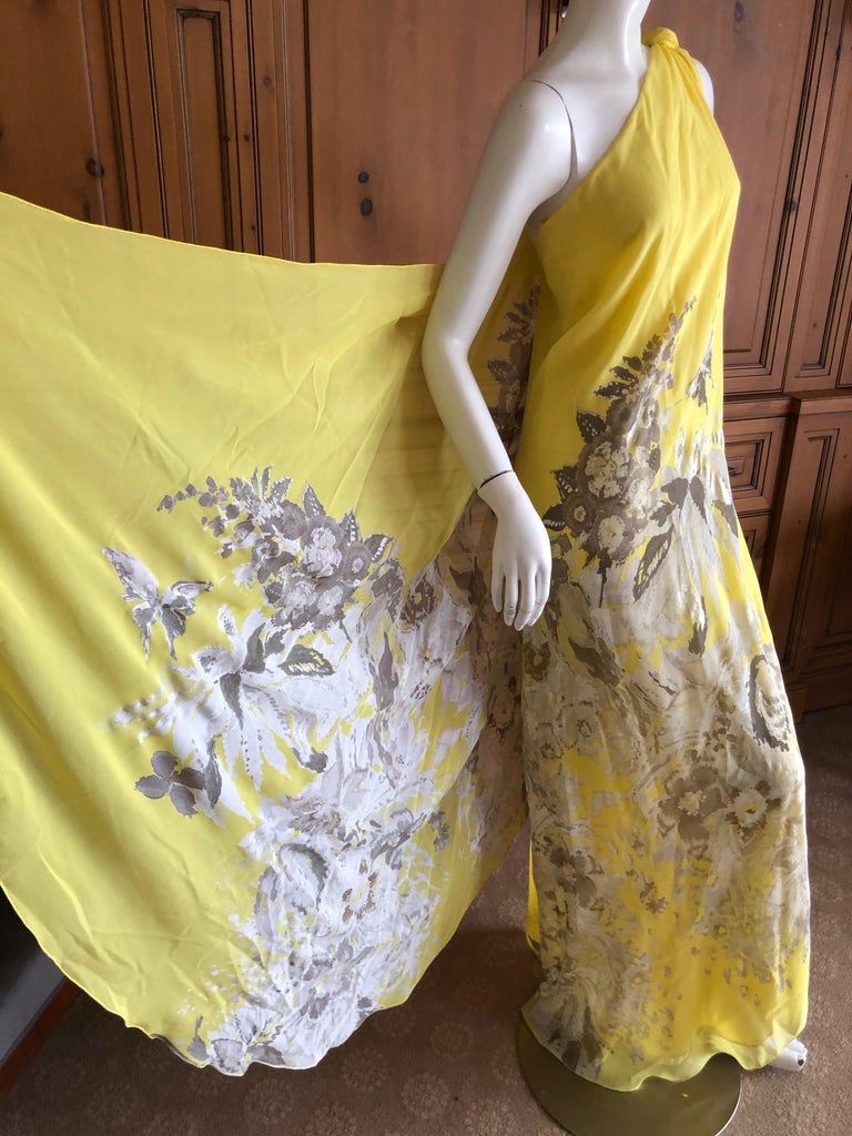 Roberto Cavalli Floral Silk Chiffon One Shoulder Toga Dress with Cape ...