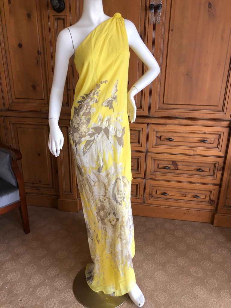 Roberto Cavalli Floral Silk Chiffon One Shoulder Toga Dress with Cape ...