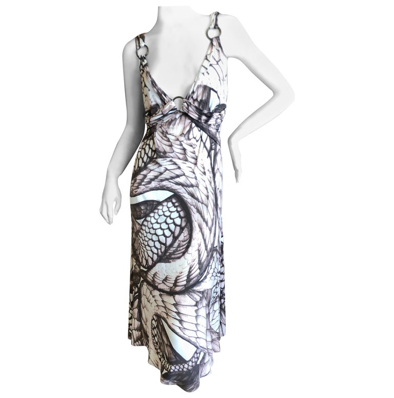 Roberto Cavalli for Just Cavalli Snake Print Dress with Brass Rings Sz ...