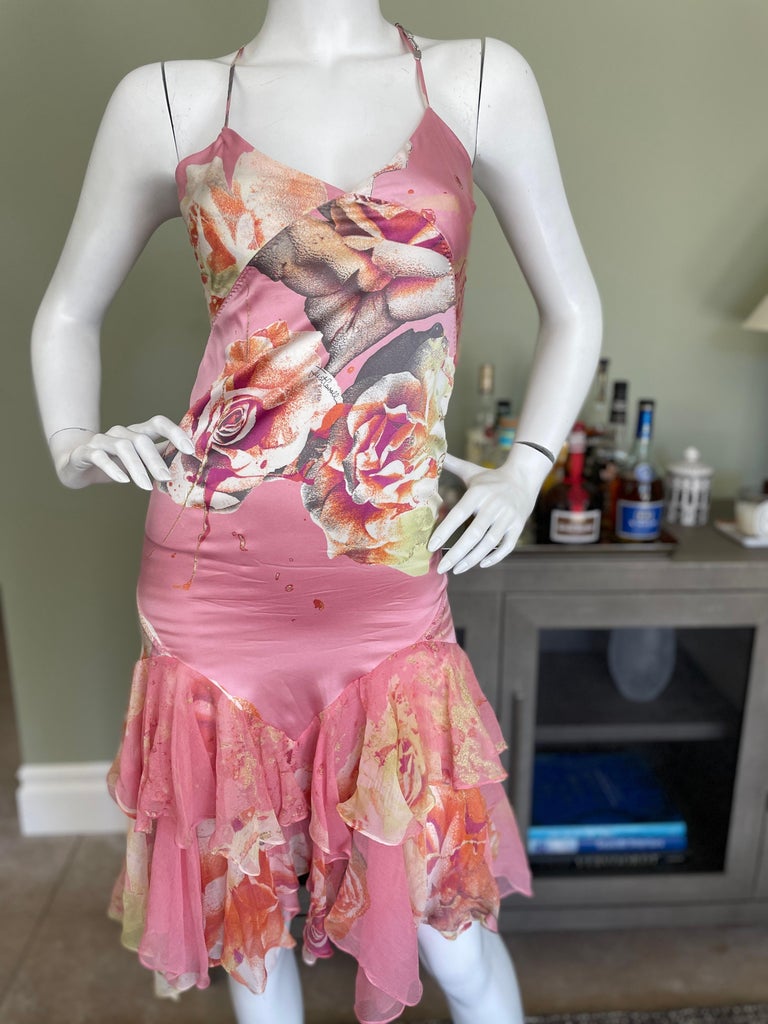 Roberto Cavalli for Just Cavalli Vintage Pink Silk Floral Cocktail ...