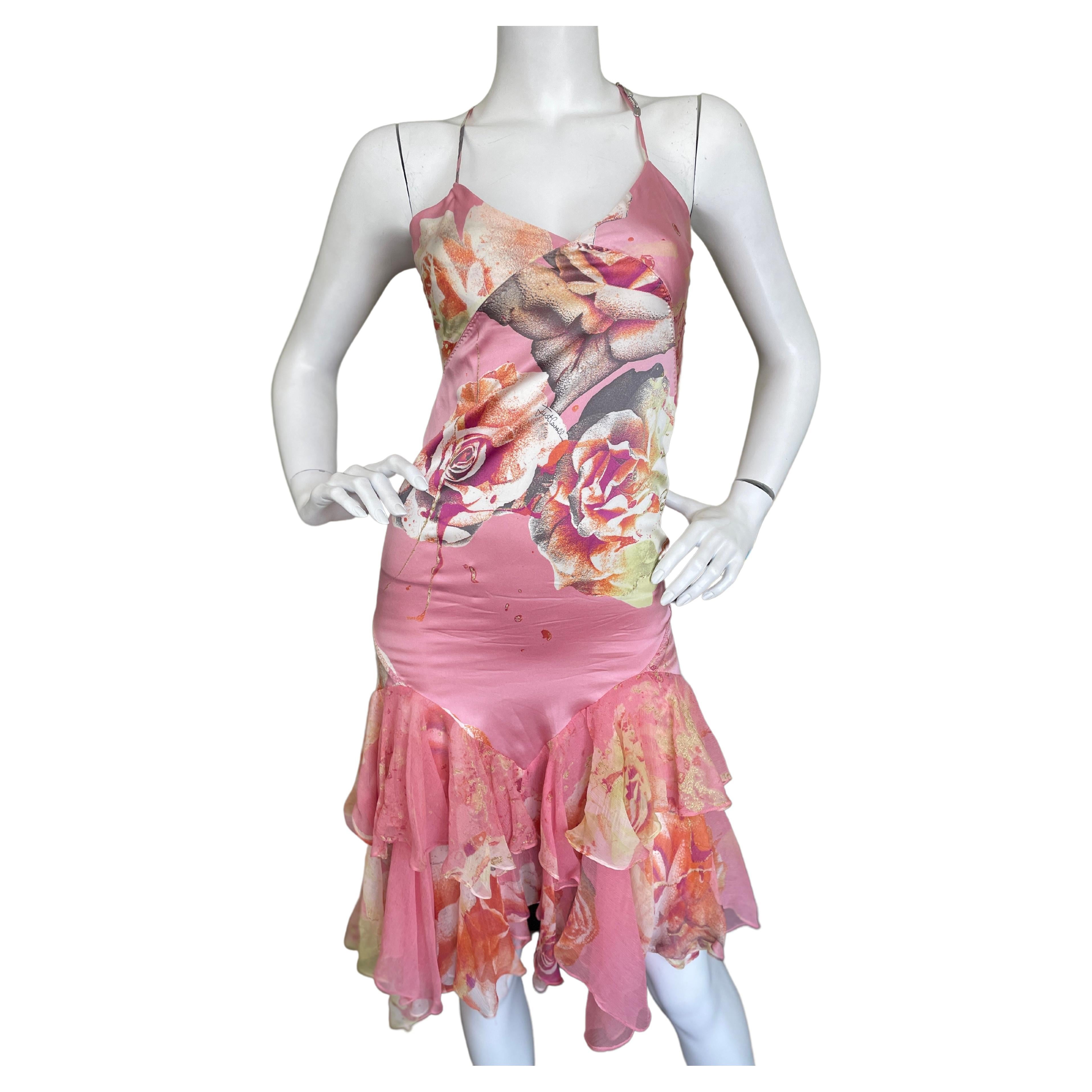 Roberto Cavalli for Just Cavalli Vintage Pink Silk Floral Cocktail ...