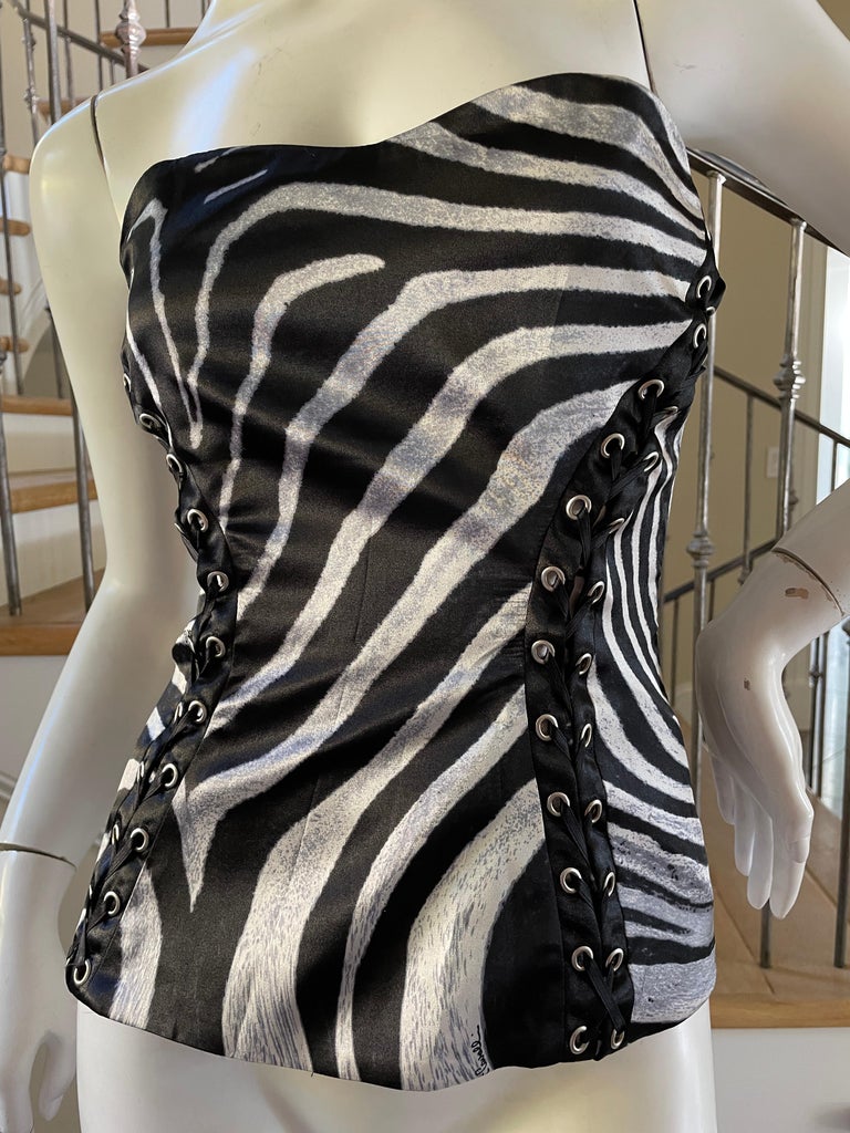 Roberto Cavalli for Just Cavalli Zebra Print Corset with Lace Up ...