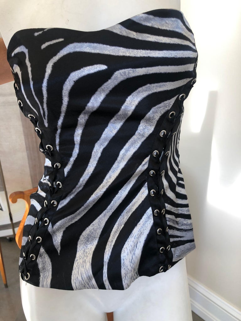 Roberto Cavalli for Just Cavalli Zebra Print Corset with Lace Up ...
