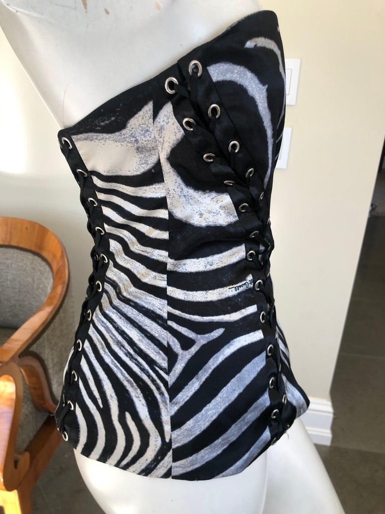 Roberto Cavalli for Just Cavalli Zebra Print Corset with Lace Up ...